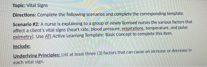 Solved Topic: Vital Signs Directions: Complete the following | Chegg.com