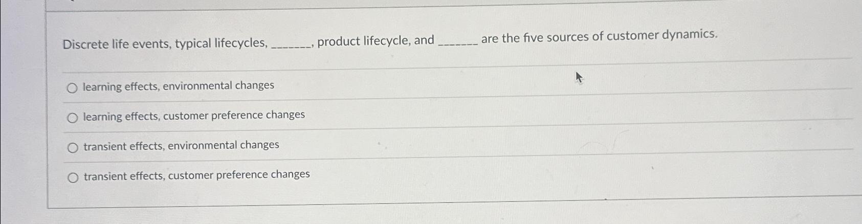 Solved Discrete life events, typical lifecycles, product | Chegg.com