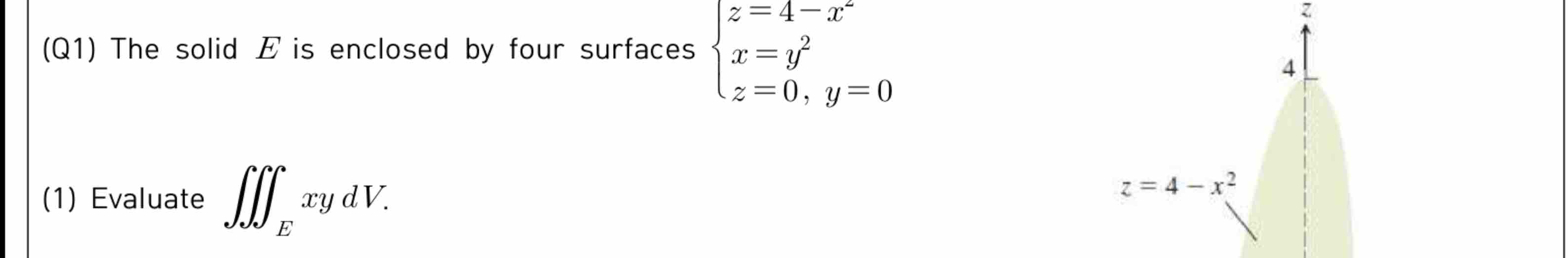 Solved the (Q1) ﻿The solid E is ﻿enclosed by ﻿four surfaces | Chegg.com