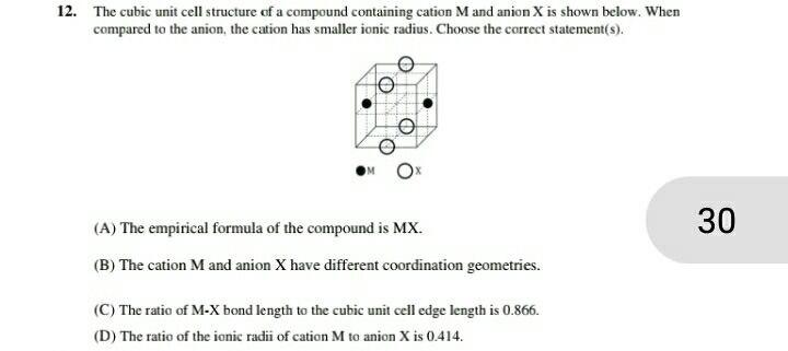 Solved 12. The cubic unit cell structure of a compound | Chegg.com