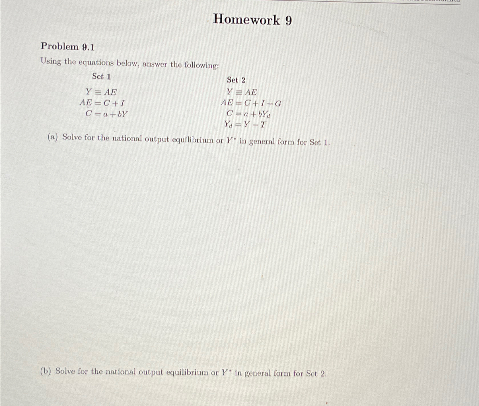 Solved Homework 9Problem 9.1Using the equations below, | Chegg.com