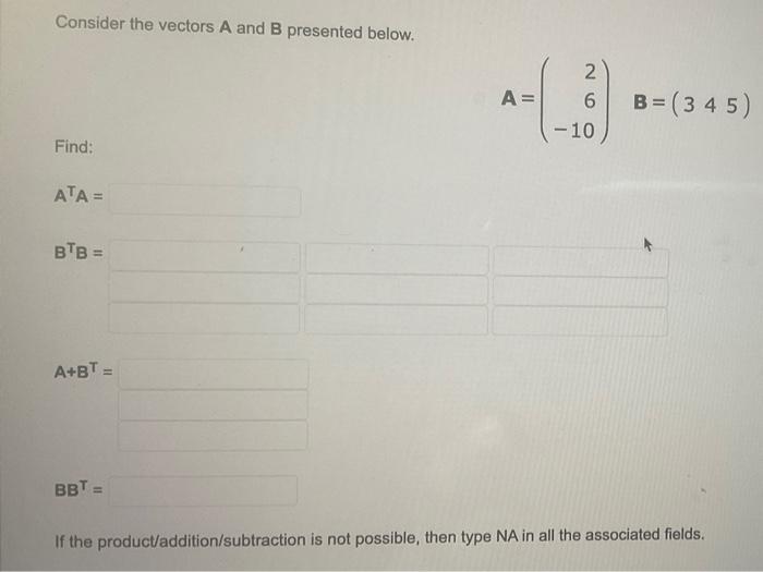 Solved Consider the vectors A and B presented below. | Chegg.com