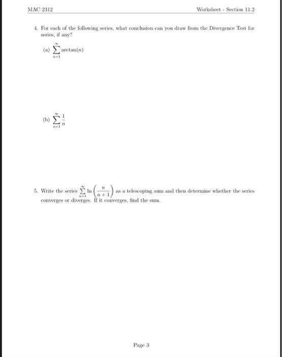 Solved MAC 2312 Name Worksheet - Section 11.2 11.2: Series | Chegg.com