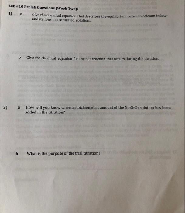 Solved Lab \#10 Prelab Questions (Week Two): 1) a Give the | Chegg.com