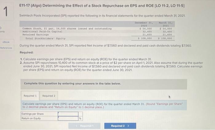 Solved E11-17 (Algo) Determining the Effect of a Stock | Chegg.com