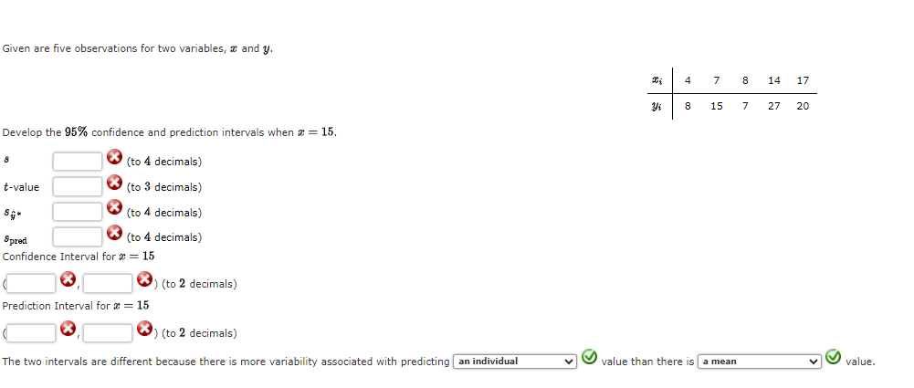 Solved Given are five observations for two variables, x ﻿and | Chegg.com