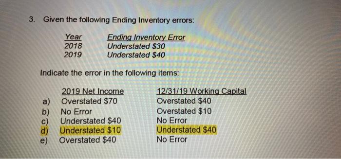 Solved 3. Given the following Ending Inventory errors: Year | Chegg.com