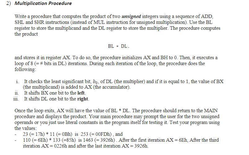 Multiplication ProcedureWrite a procedure that | Chegg.com
