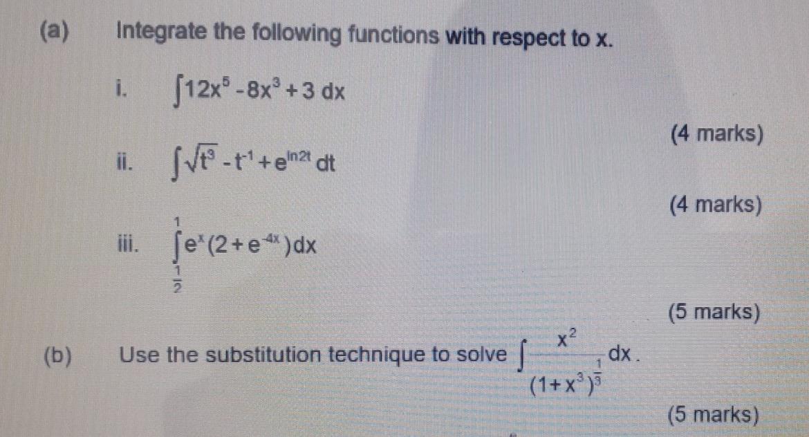 Solved (a) Integrate the following functions with respect to | Chegg.com
