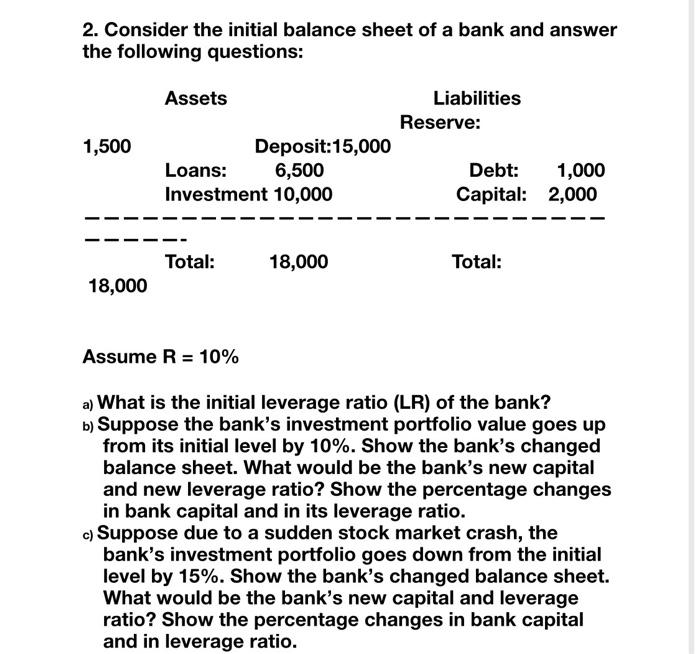 Solved 2. Consider the initial balance sheet of a bank and | Chegg.com
