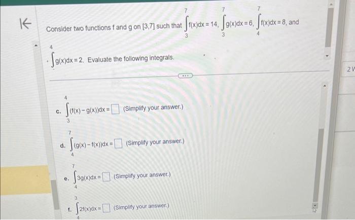Solved Consider two functions f and g on [3,7] such that | Chegg.com