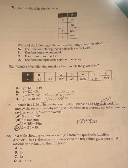 Solved 31. Look at the table shown below: Which of the | Chegg.com