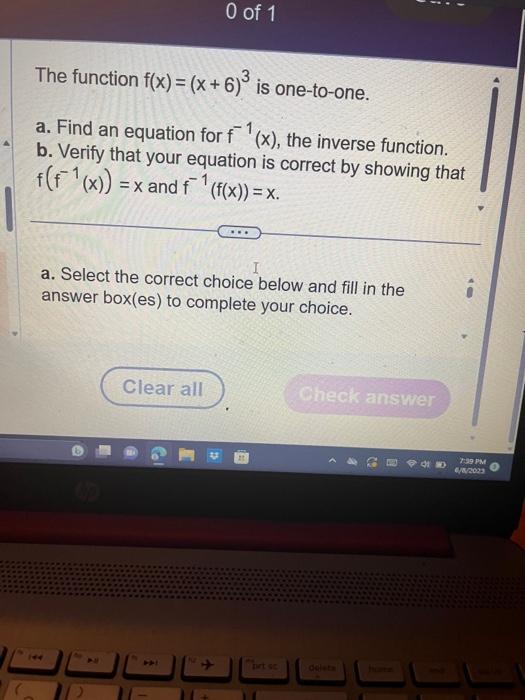 Solved The function f(x) = (x+6)³ is one-to-one. 1 a. Find | Chegg.com