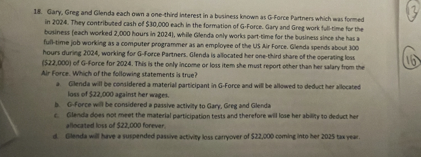 Solved Gary, Greg and Glenda each own a one-third interest | Chegg.com