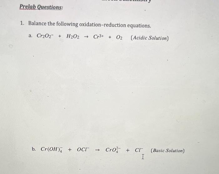 Solved 1. Balance the following oxidation-reduction | Chegg.com