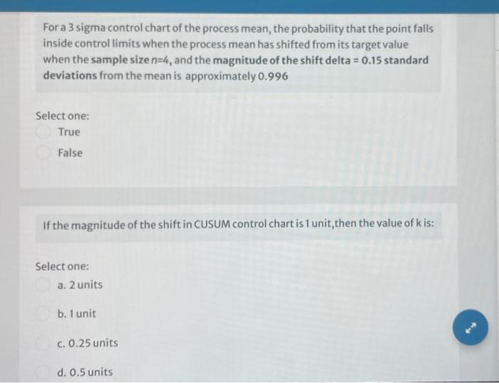 Solved For a 3 sigma control chart of the process mean, the | Chegg.com