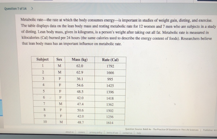 Solved Question 7 of 14 ) Metabolic rate the rate at which | Chegg.com