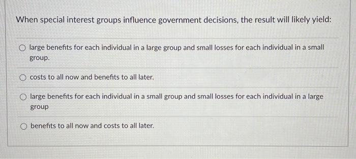 Solved When special interest groups influence government | Chegg.com