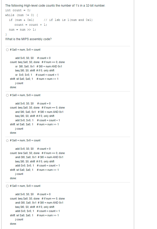 Solved The following High-level code counts the number of | Chegg.com