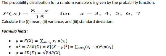 Solved The probability distribution for a random variable x | Chegg.com