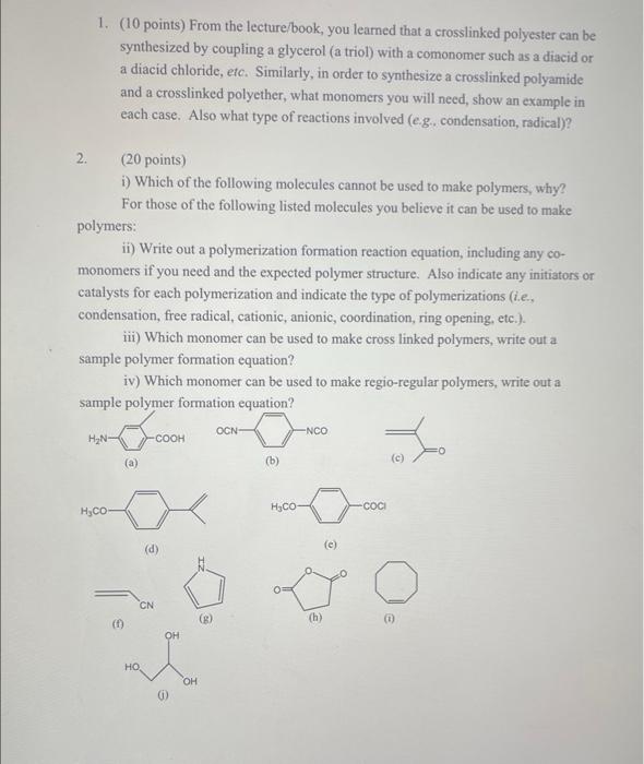 Solved 1. (10 points) From the lecture/book, you learned | Chegg.com
