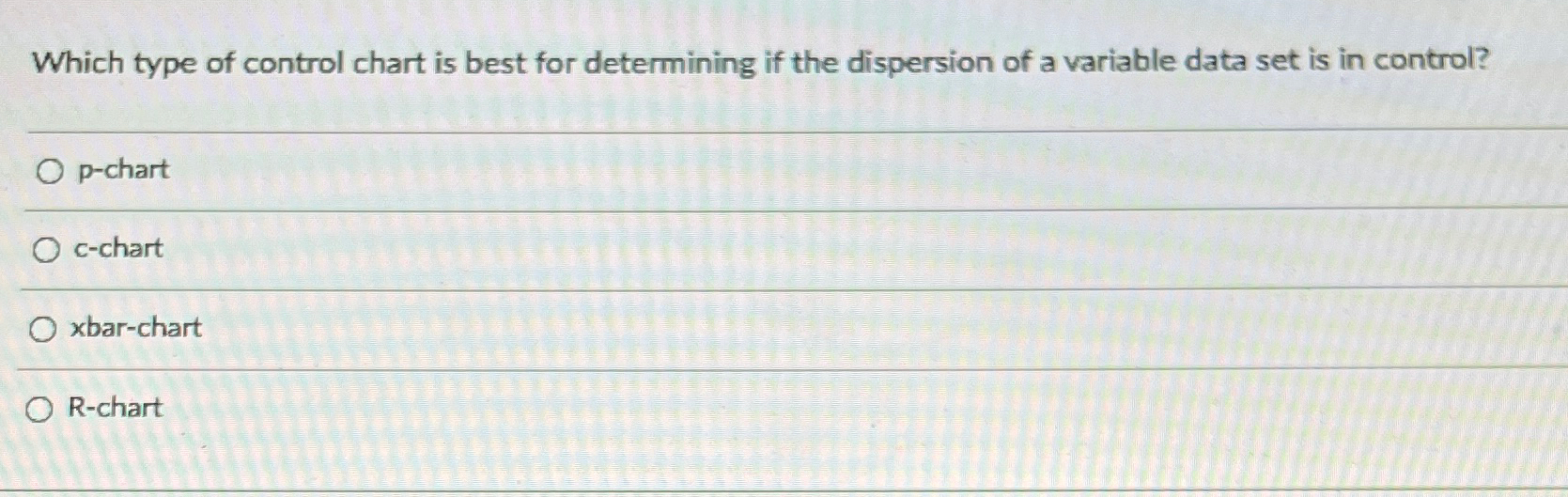 Solved Which type of control chart is best for determining | Chegg.com