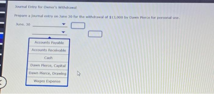 Solved Journal Entry for Owner's Withdrawal Prepare a | Chegg.com