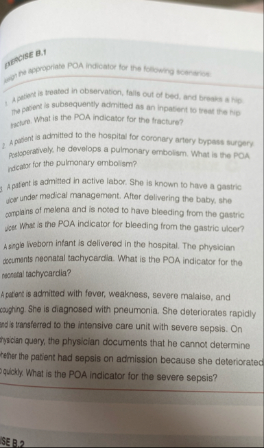 Solved (A) ﻿RCICISE B. 1Lent the appropriate POA indicator | Chegg.com