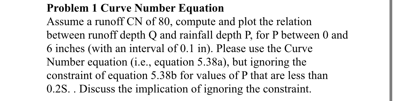 Solved Problem 1 ﻿Curve Number EquationAssume a runoff CN | Chegg.com