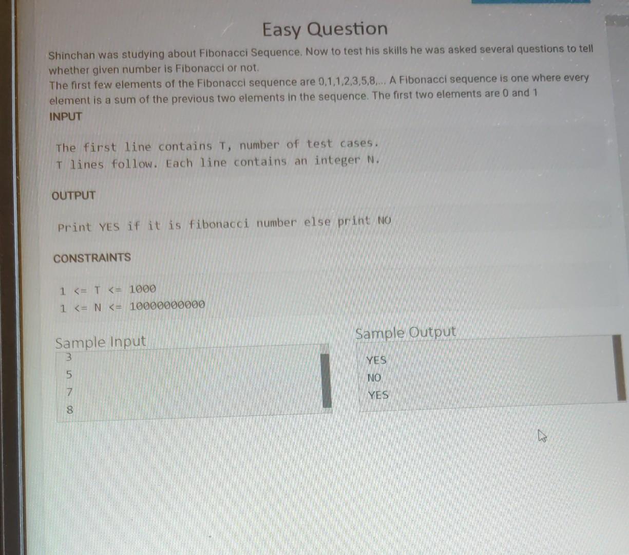 Solved Easy Question Shinchan was studying about Fibonacci | Chegg.com