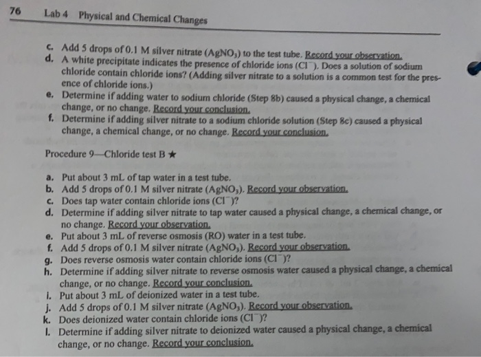 Solved Procedure 8-Chloride test A* a. Put about 0.25 g of | Chegg.com