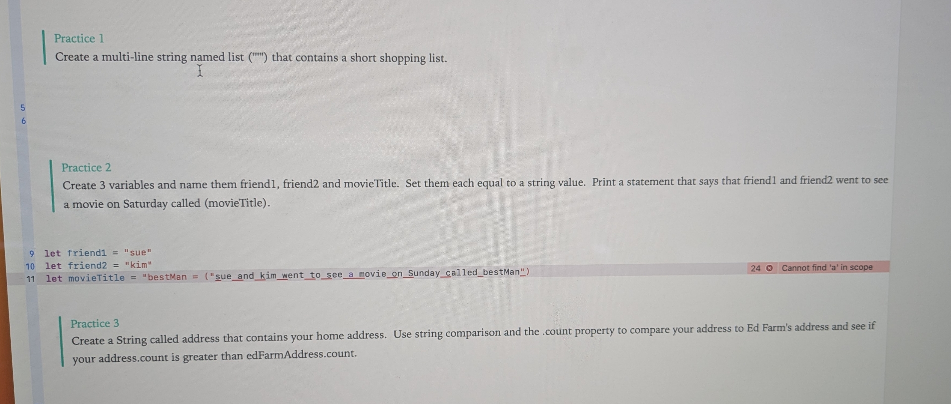 Solved Practice 1create A Multi Line String Named List 7054