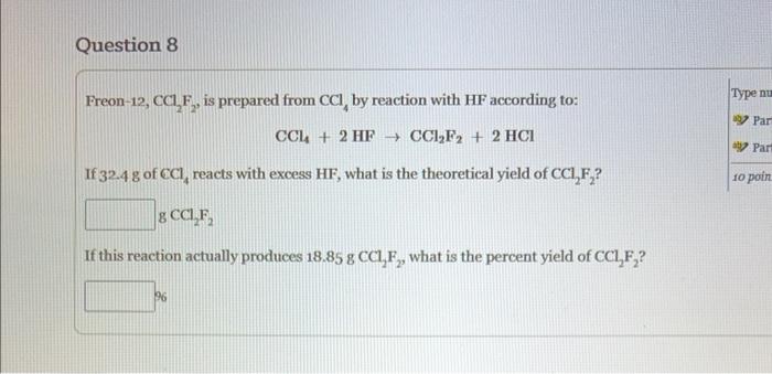 Solved Freon-12, CCl2 F2, is prepared from CCl4 by reaction | Chegg.com