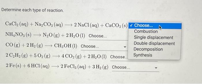 Solved Determine each type of reaction. | Chegg.com