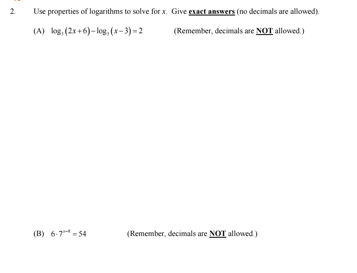 Solved Use properties of logarithms to solve for x. ﻿Give | Chegg.com