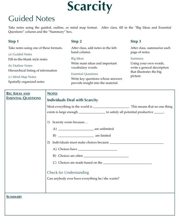 Scarcity Guided Notes Take notes using the guided, | Chegg.com