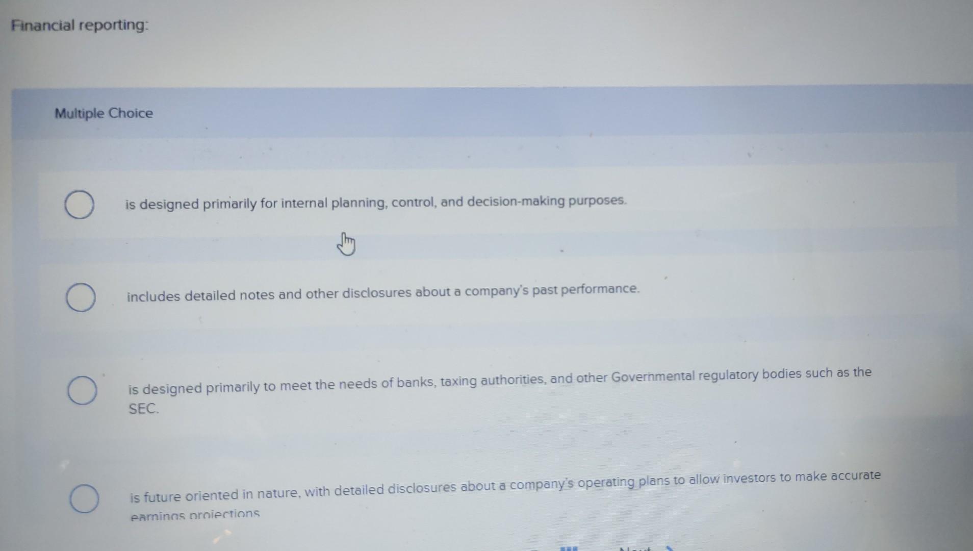 Solved Financial reporting: Multiple Choice is designed | Chegg.com