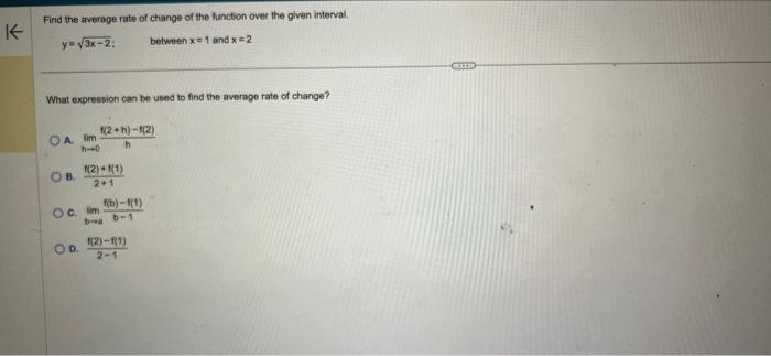 Solved Find the averege rate of change of the function over | Chegg.com