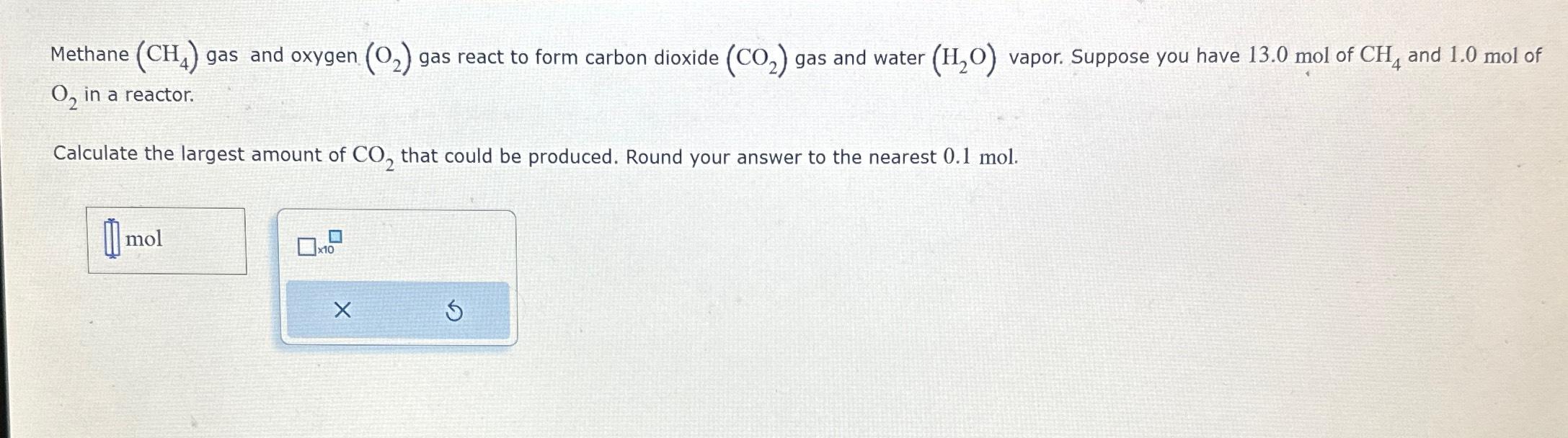 Solved Methane (CH4) ﻿gas and oxygen (O2) ﻿gas react to form | Chegg.com