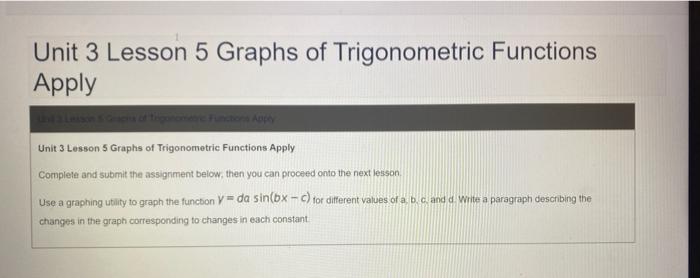 Solved Unit 3 Lesson 5 Graphs of Trigonometric Functions | Chegg.com