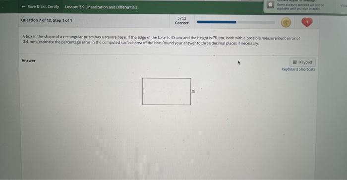 Solved - Save & Exit Certify Lesson: 3.9 Linearization and | Chegg.com
