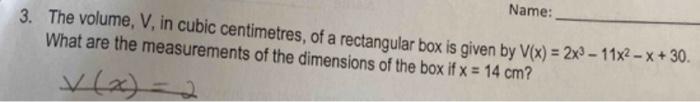 Solved 3. The volume, V, in cubic centimetres, of a | Chegg.com