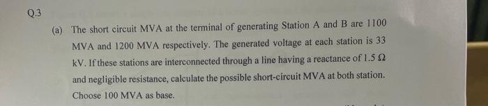Solved (a) The short circuit MVA at the terminal of | Chegg.com