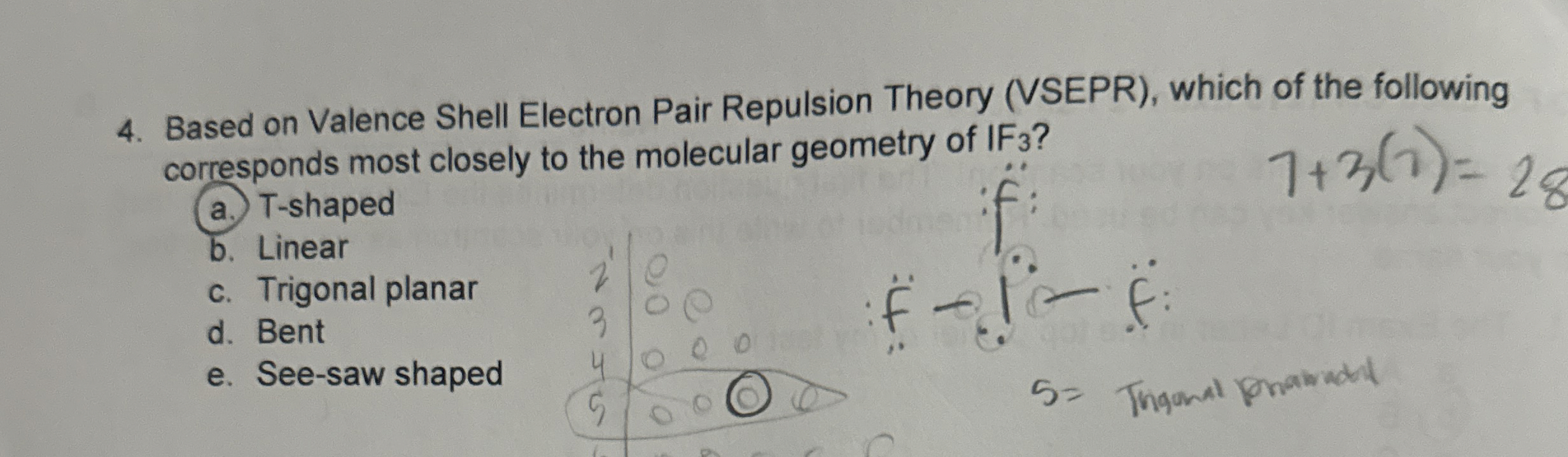 Solved Based on Valence Shell Electron Pair Repulsion Theory | Chegg.com