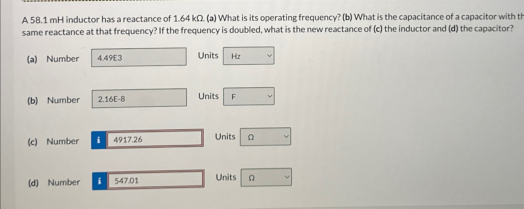 Solved A 58.1mH ﻿inductor has a reactance of 1.64kΩ. (a) | Chegg.com