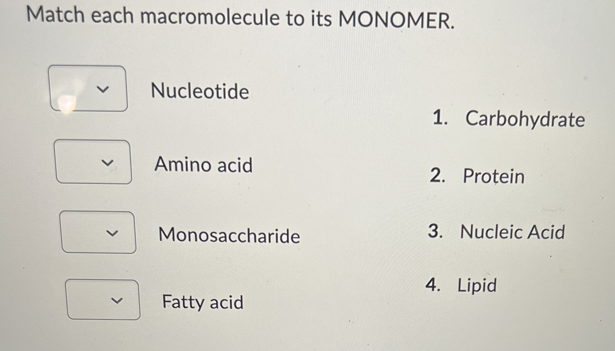 Match each macromolecule to its | Chegg.com