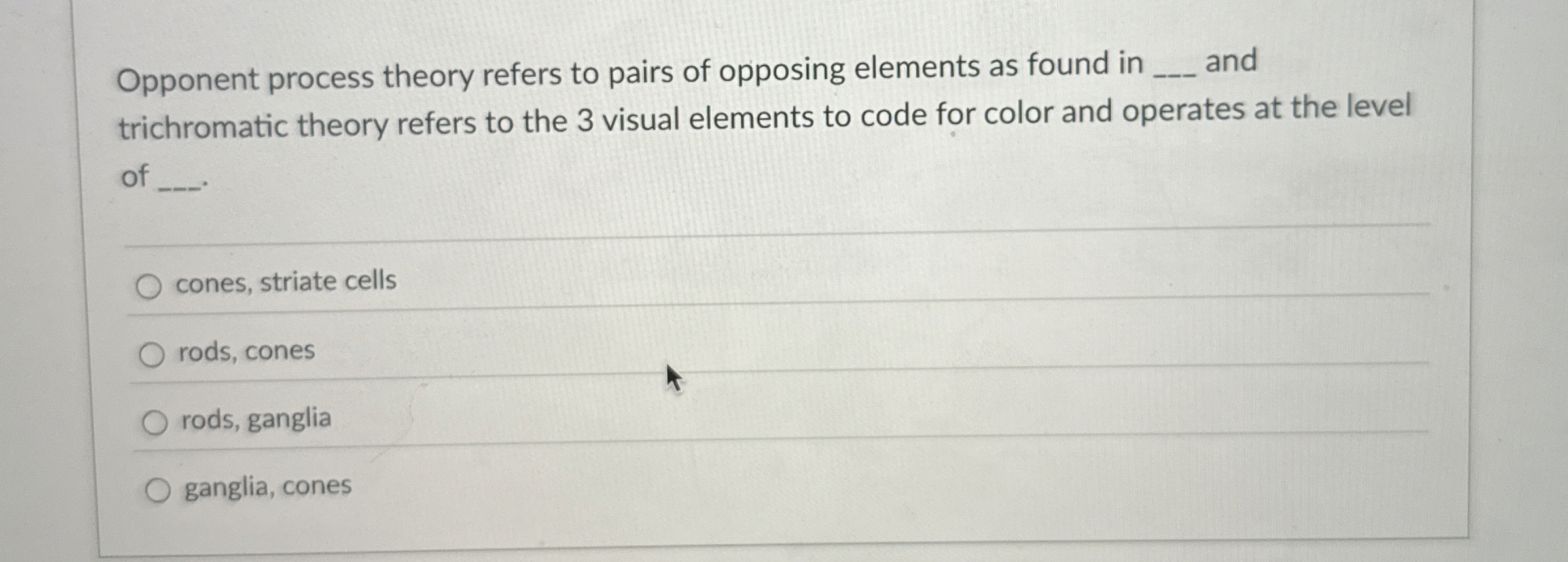 Solved Opponent process theory refers to pairs of opposing | Chegg.com