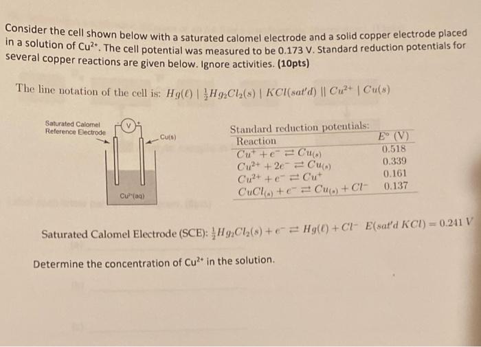 Solved Consider the cell shown below with a saturated | Chegg.com
