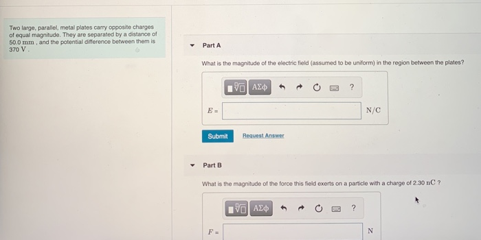 Solved Two large, parallel, metal plates carry opposite | Chegg.com
