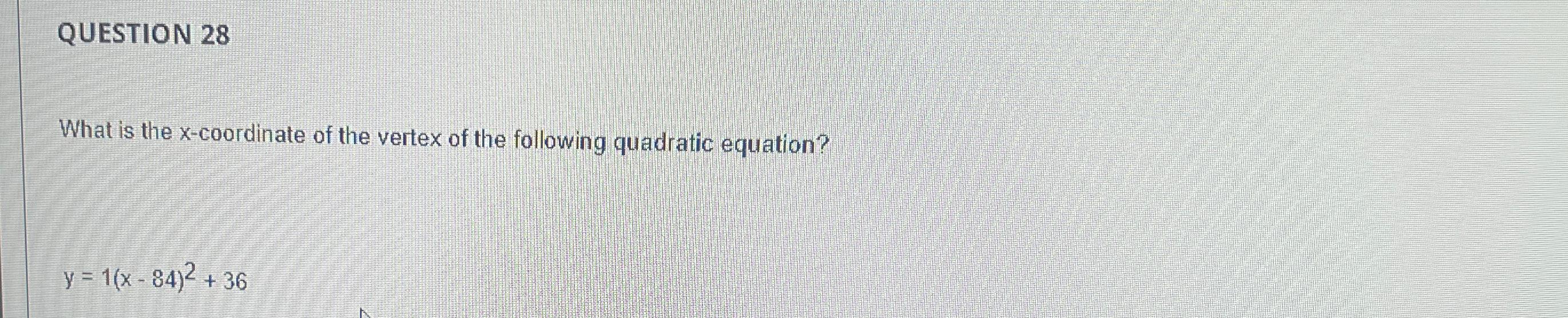 Solved What is the x-coordinate of the vertex of the | Chegg.com